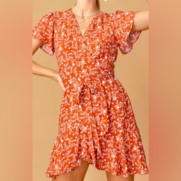 Dresses | Rust Color Wrap Dress With Floral Pattern Size Is Xs And Tags ...